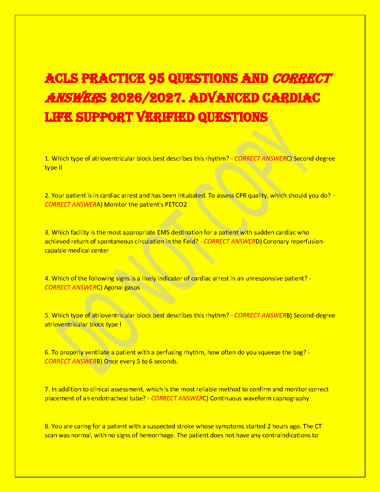 ACLS Test Bank 2026/2027: Master the Advanced Cardiac Life Support Exam ...