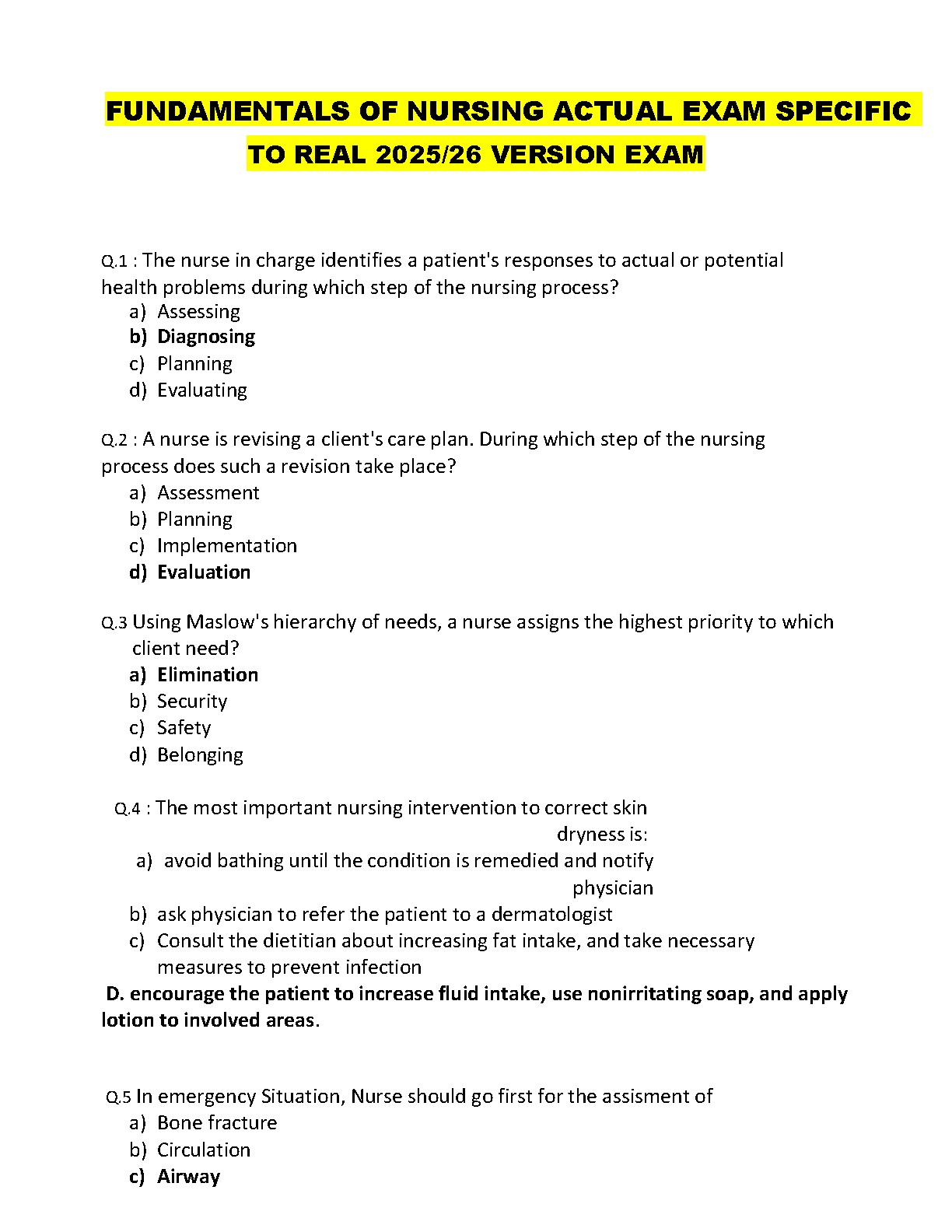 Fundamentals of Nursing Test Bank 2025/2026 Edition by Taylor, Lynn ...