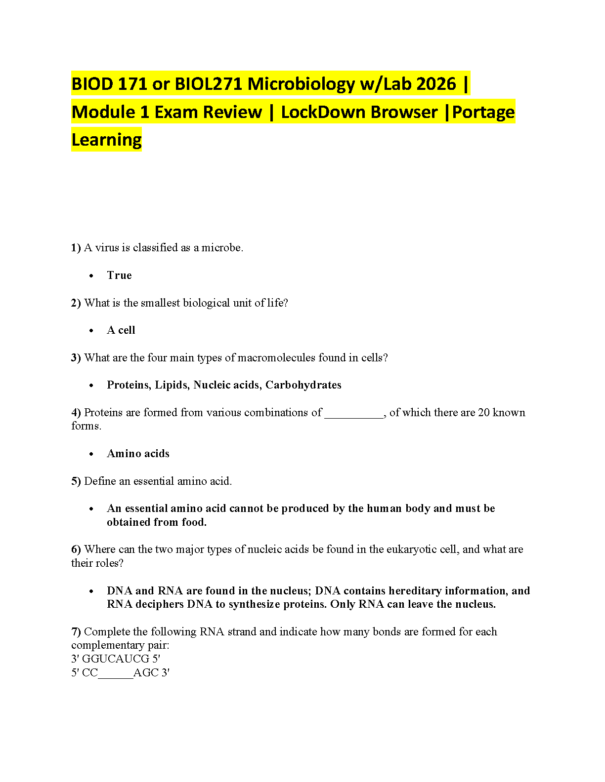 BIOD 171 / BIOL271 Microbiology Module 1 Exam Review 2025/2026 ...