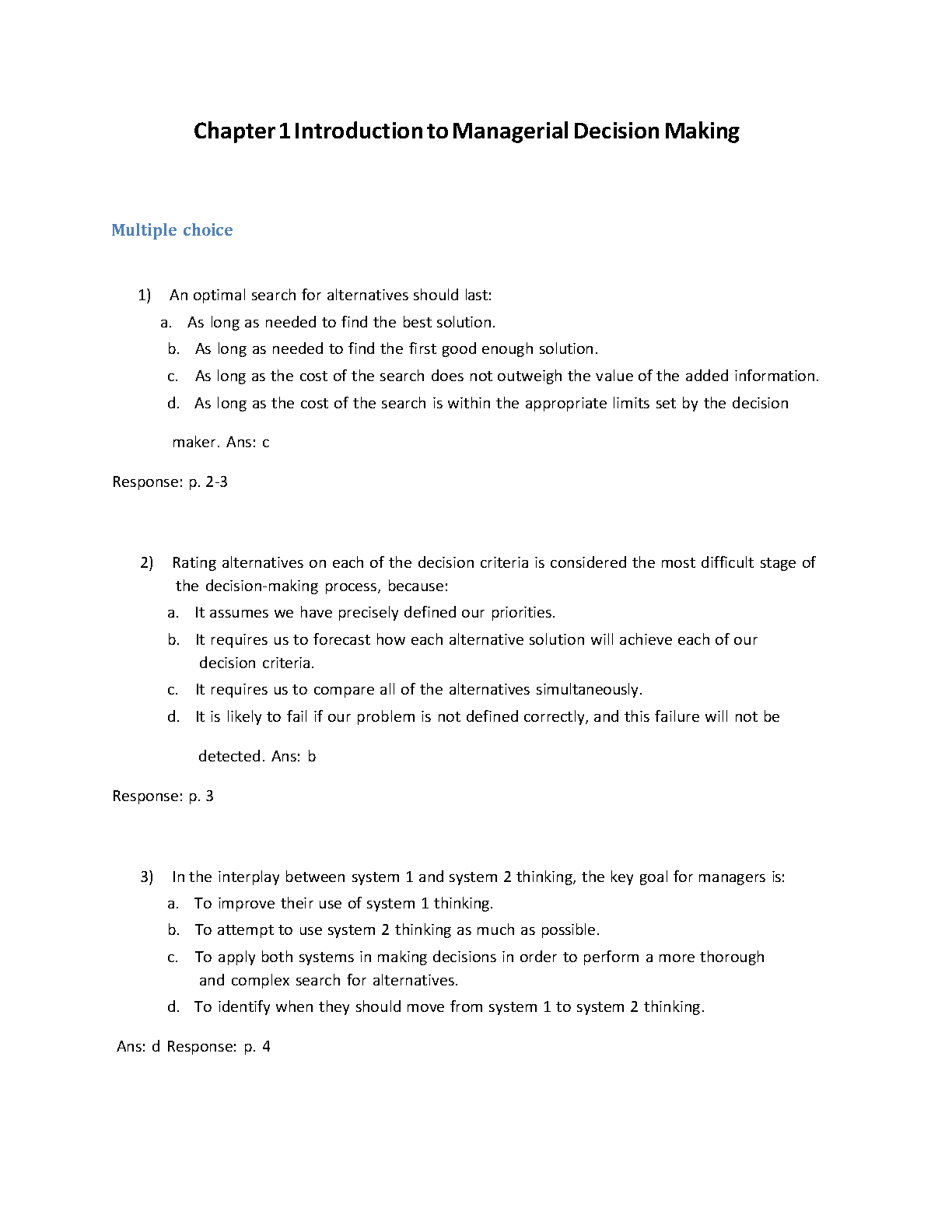 Test Bank for Judgment in Managerial Decision Making, 8th Edition by ...