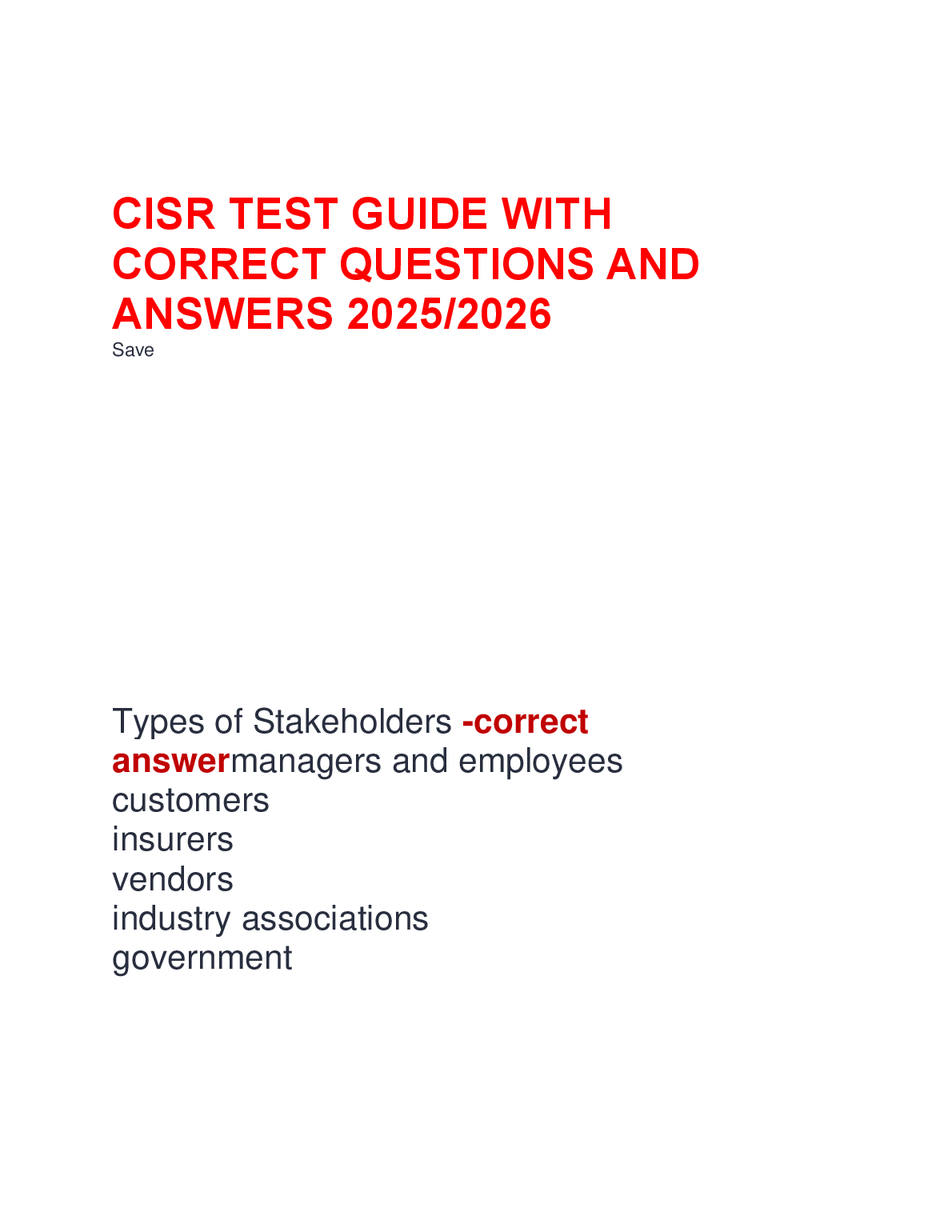 CISR Test Guide with Correct Questions and Answers 2025/2026 Edition