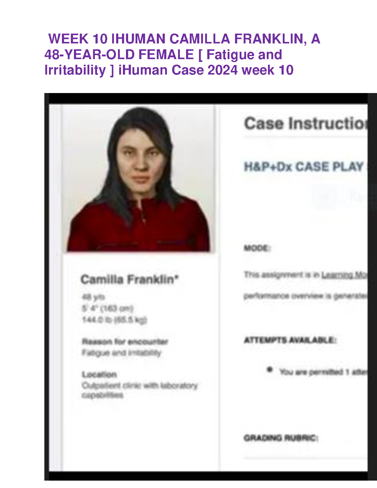 iHuman Case Study: Camilla Franklin - Fatigue and Irritability ...