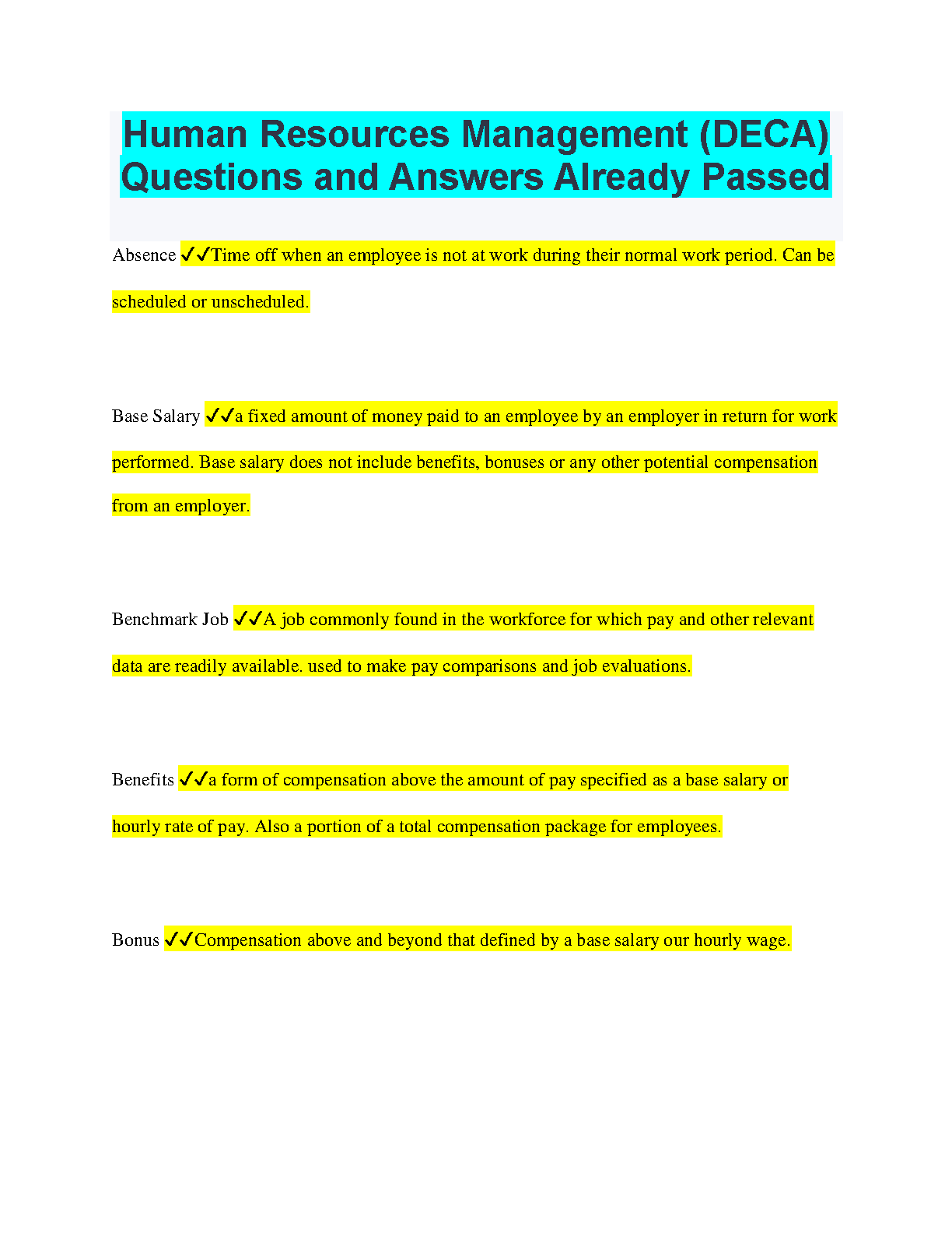 DECA Human Resources Management Exam Prep 2025/2026: Verified Questions ...