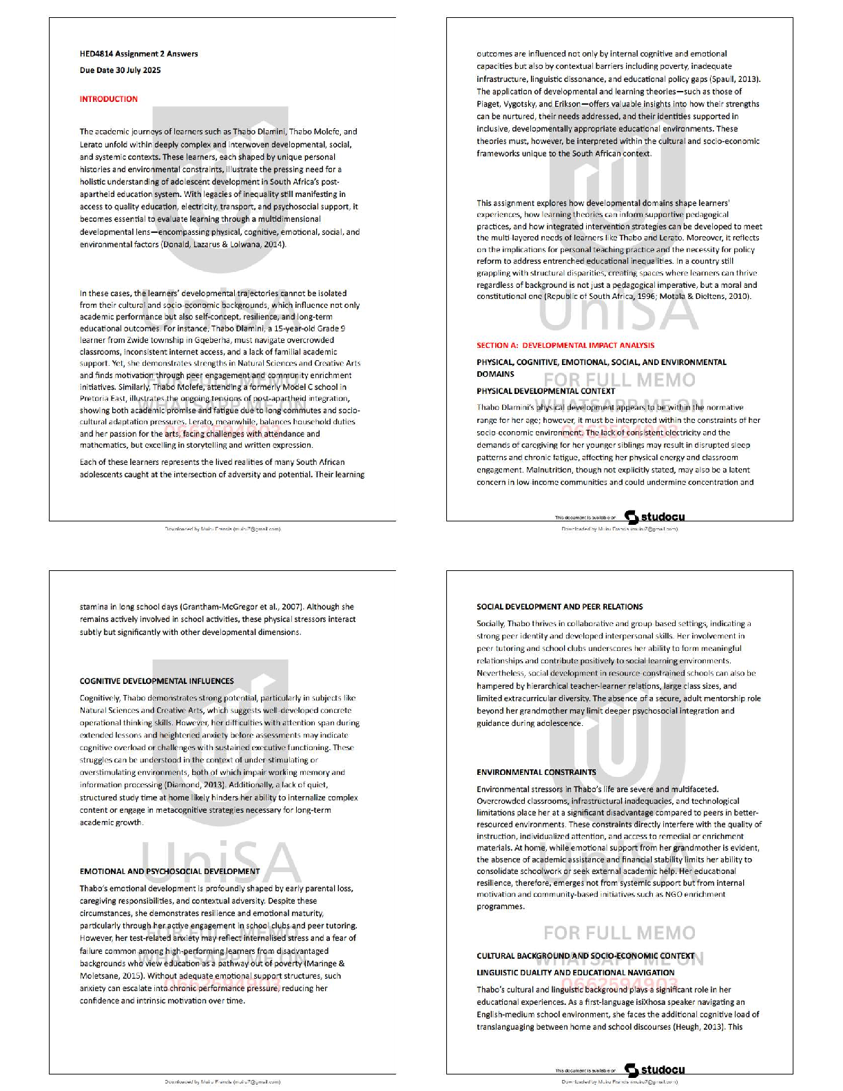 HED4814 Assignment 2 Full Memo & Answers 2025/2026: The Ultimate UNISA ...