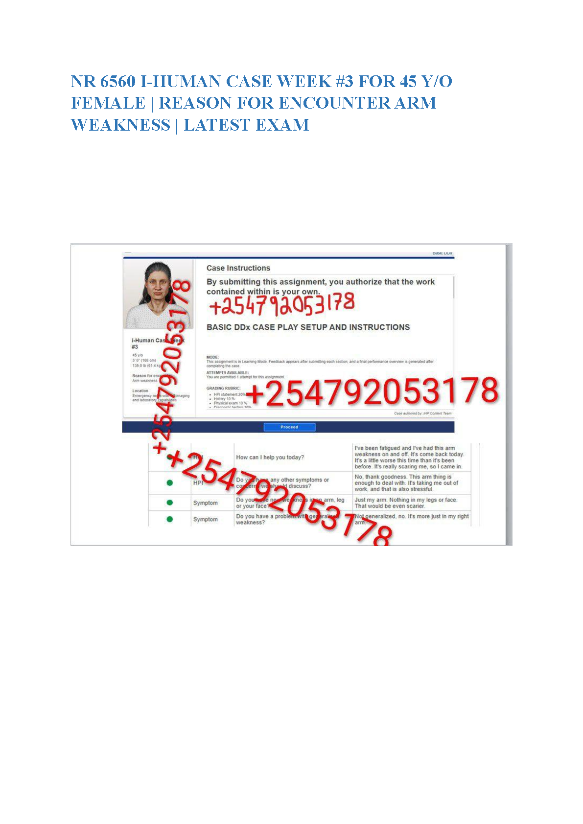 NR 6560 i-Human Week 3 Case Study: 45 Y/O Female with Arm Weakness ...