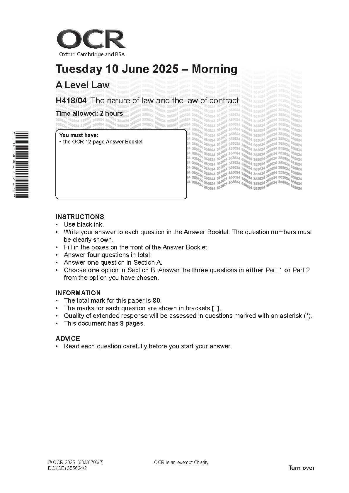 2025 OCR A Level Law Paper 4 (H418/04: The nature of law and the law of ...
