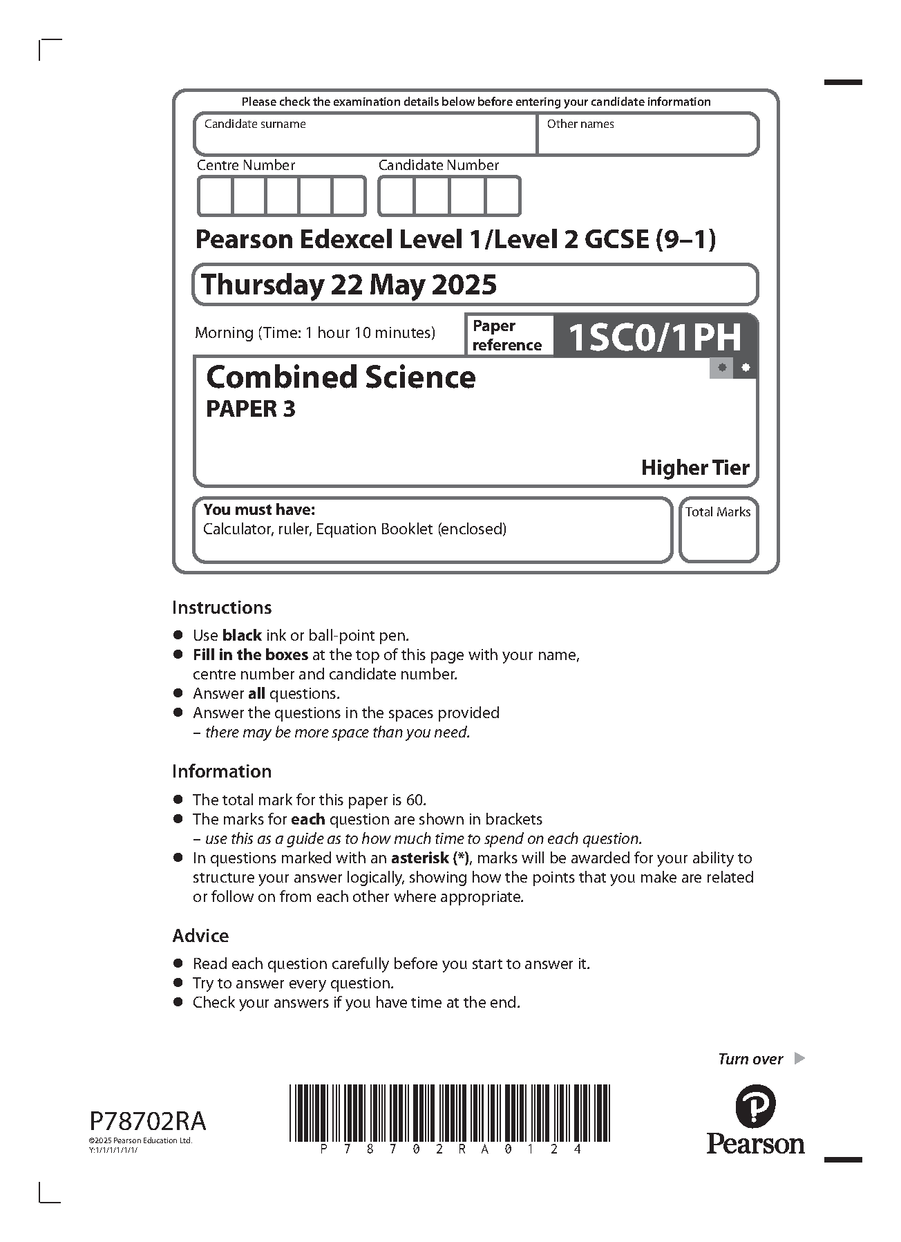 MERGED 2025 Pearson Edexcel GCSE Combined Science Physics PAPER 3 and Mark Scheme(1SC0/1PH ...
