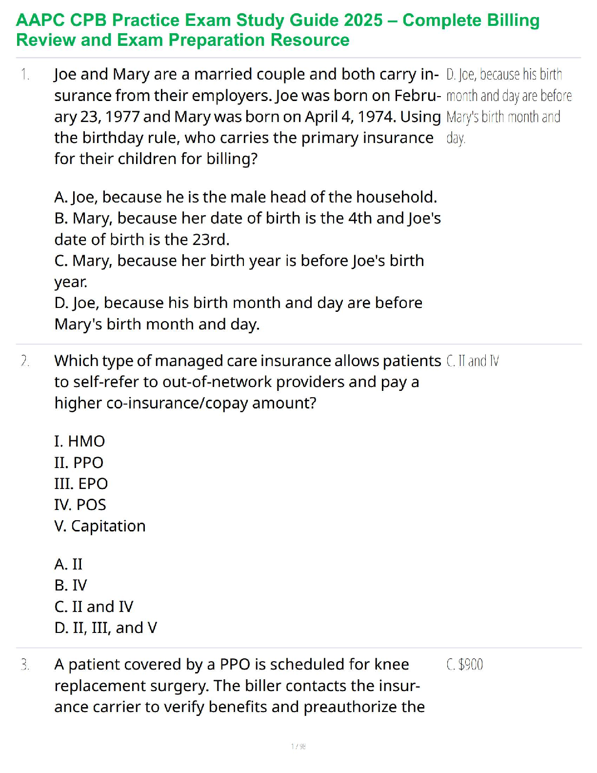 AAPC Certified Professional Biller (CPB) 2025 Exam - Test Bank with ...