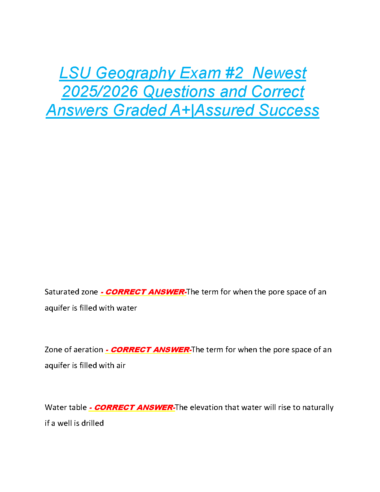 LSU Geography Exam 2 Test Bank: Latest 2025/2026 Edition with Complete ...