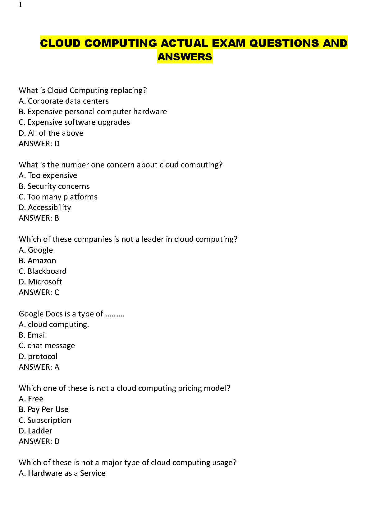 Cloud Computing Test Bank 2025/2026: Verified Exam Questions & Answers ...