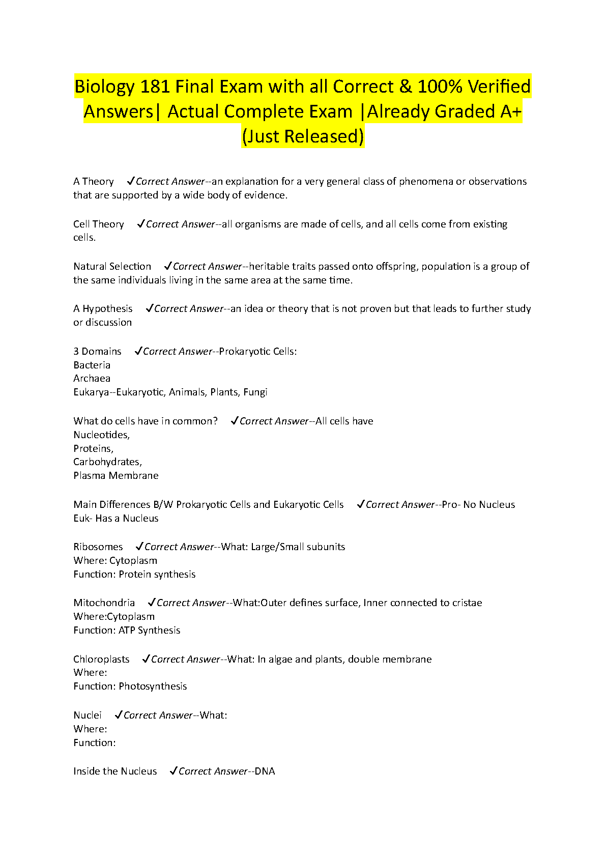 Biology 181 Test Bank: Campbell Biology, 13th Edition (Urry, Cain ...