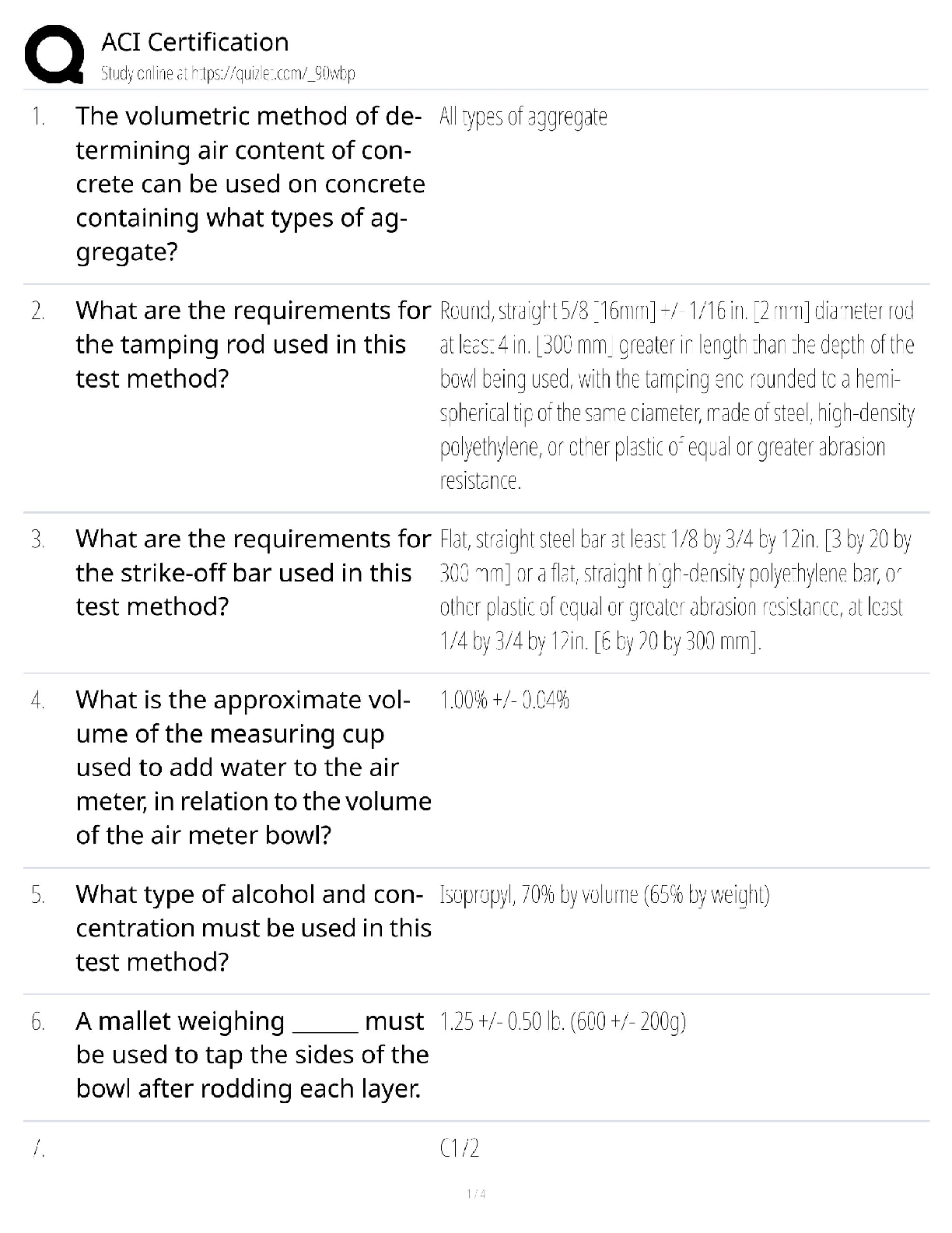 ACI Concrete Field Testing Technician Grade I Test Bank: Updated Q&A ...