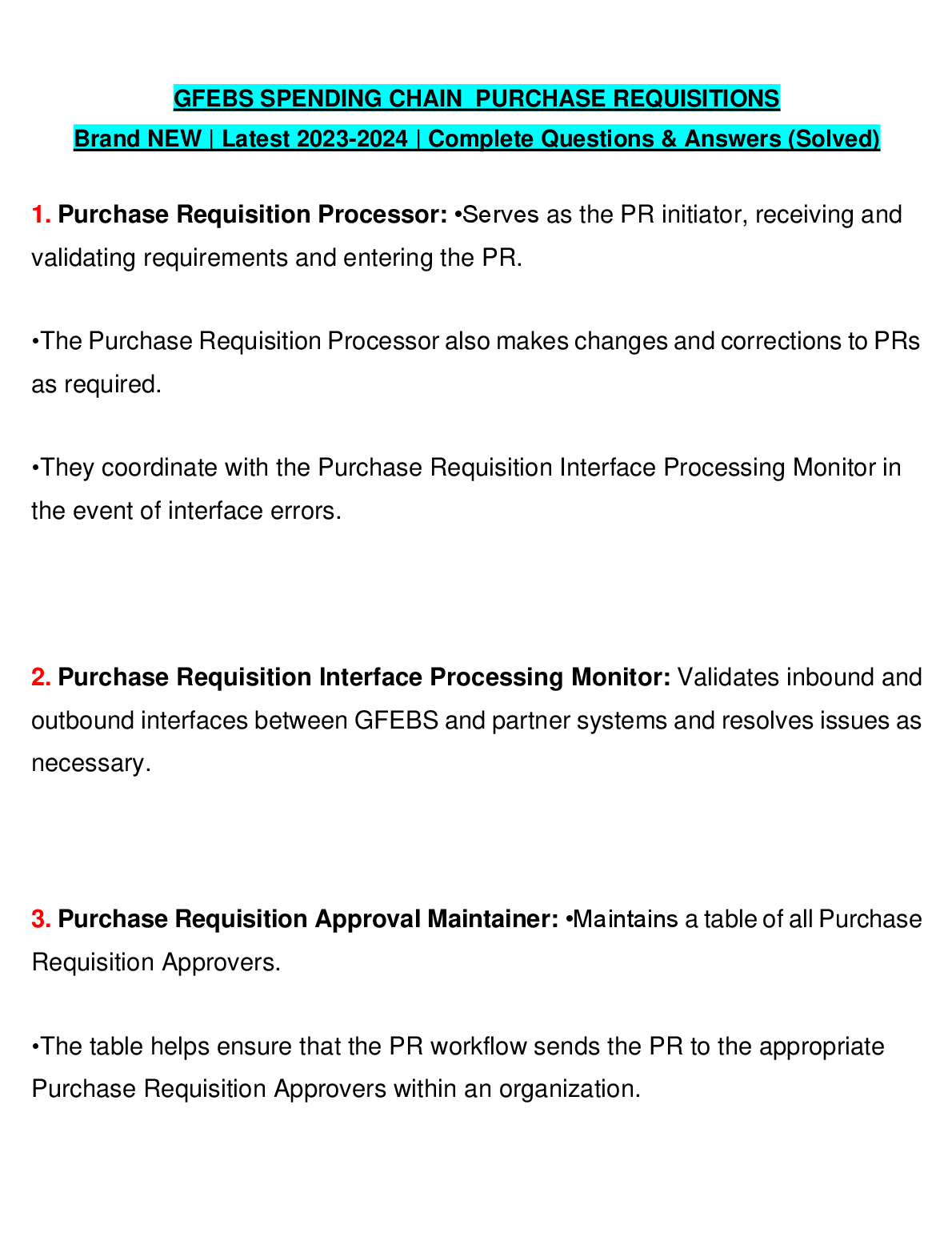 GFEBS Spending Chain Purchase Requisitions Latest 2023-2024 Complete ...