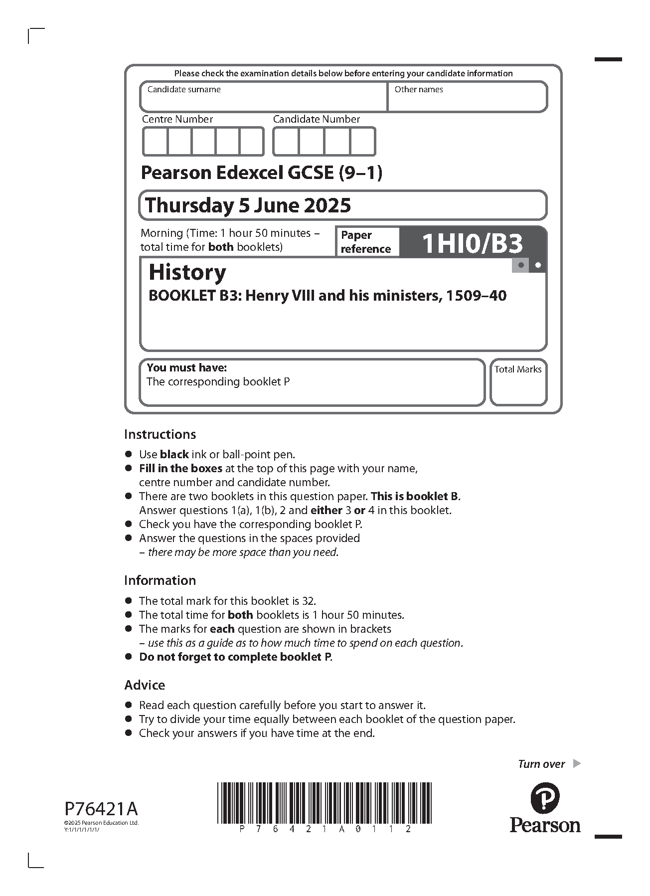 MERGED 2025 Pearson Edexcel GCSE History Paper B3 and Mark Scheme (1HI0 ...