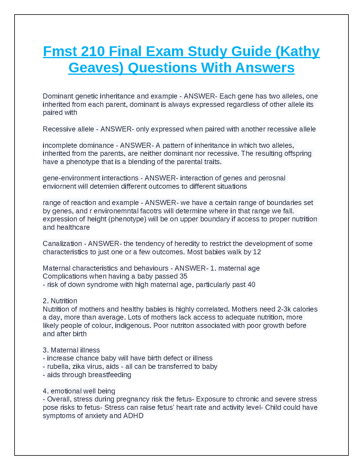 FmST 210 Final Exam Study Guide (Kathy Geaves) 2024-2025 Edition: Ace ...
