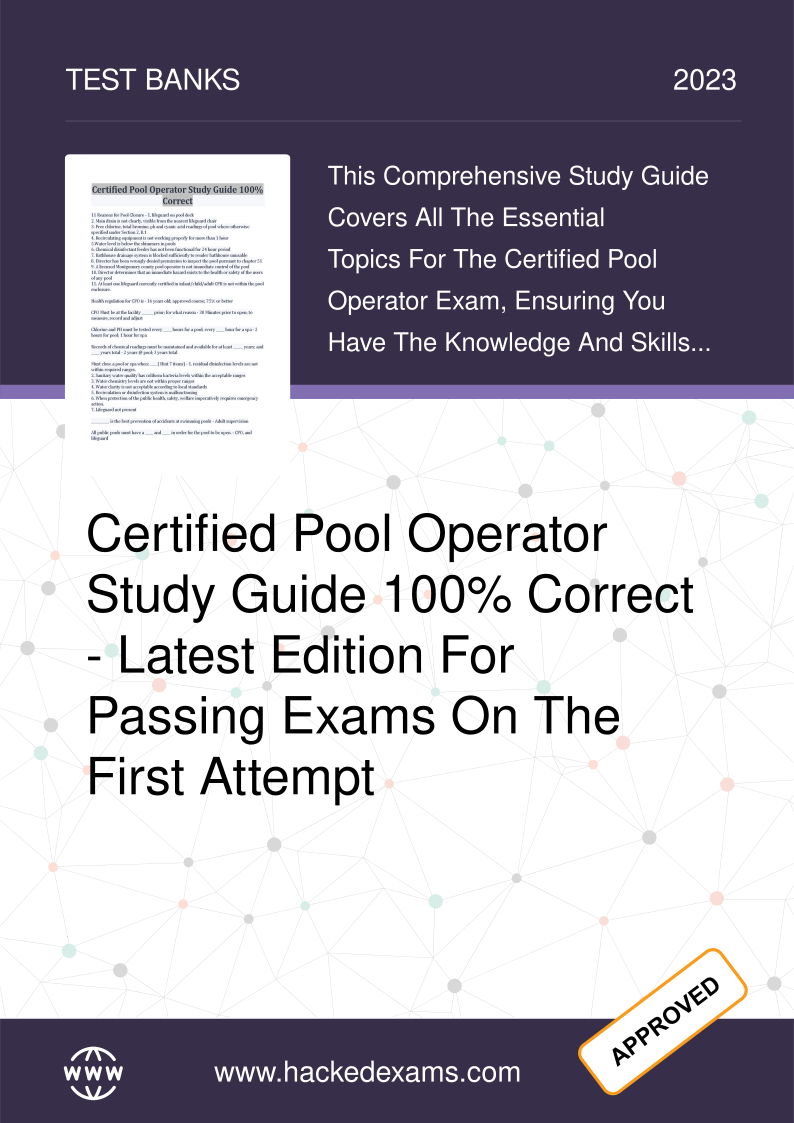Certified Pool Operator Study Guide 100% Correct - Latest Edition for ...