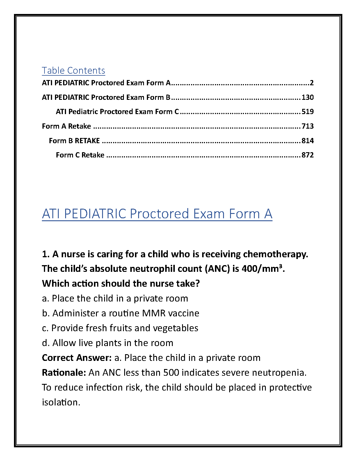 ATI Pediatric Proctored Exam Test Bank (Forms A, B, C & Retake ...